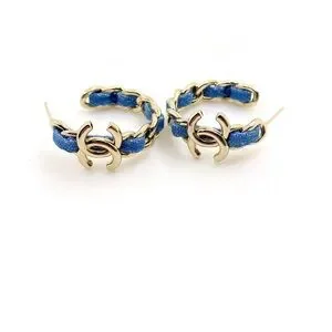CHANEL | Jewelry | Chanel Goldtone Hoops With Blue Woven Leather And Cc ...
